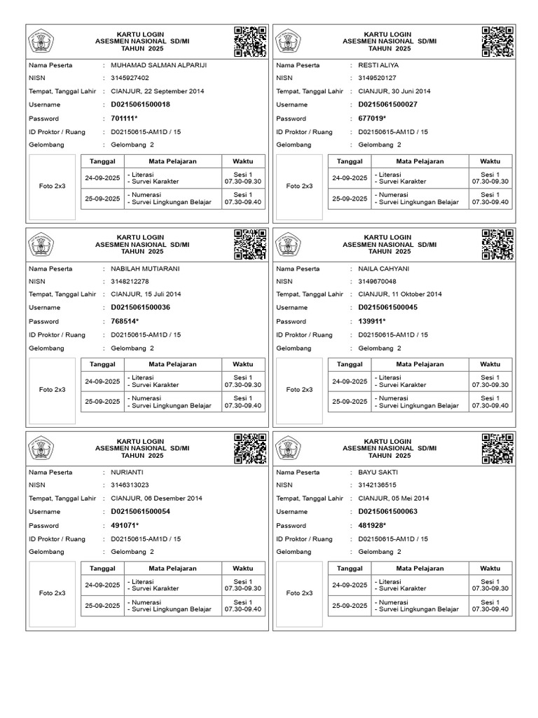 Kartu Login Anbk Tahun 2025 | PDF
