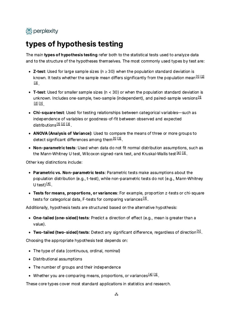 Types of Hypothesis Testing | PDF | Probability And Statistics | Tests