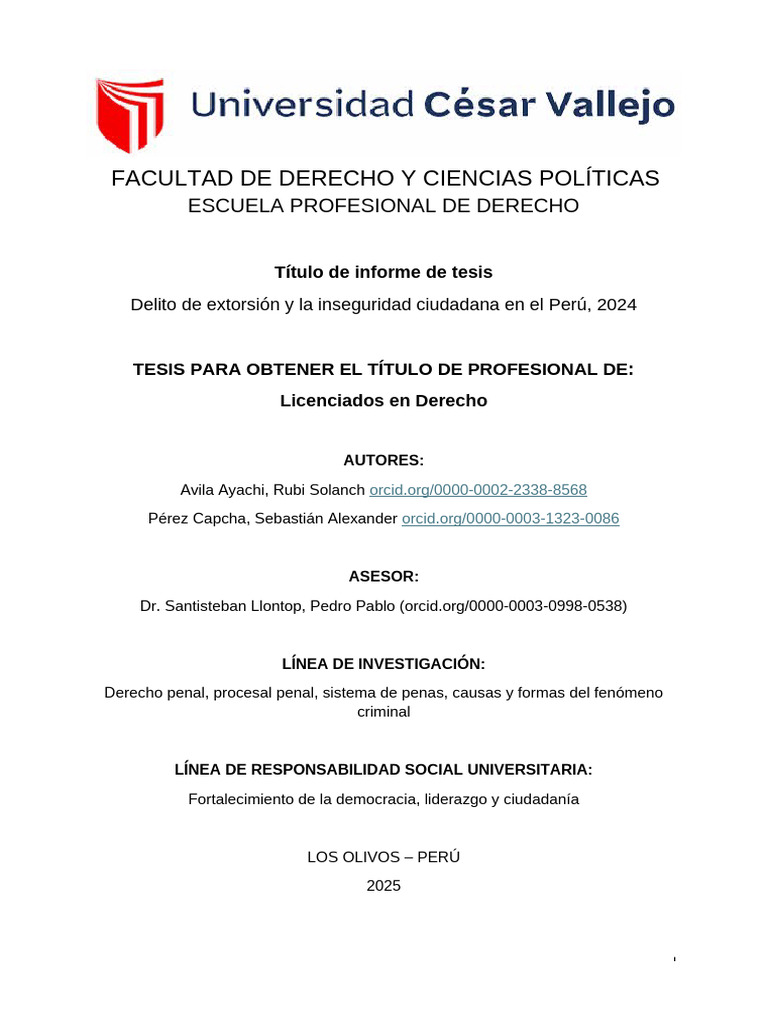 Tesis - Avila y Perez 2025 2.0 | PDF | Extorsión | Castigos