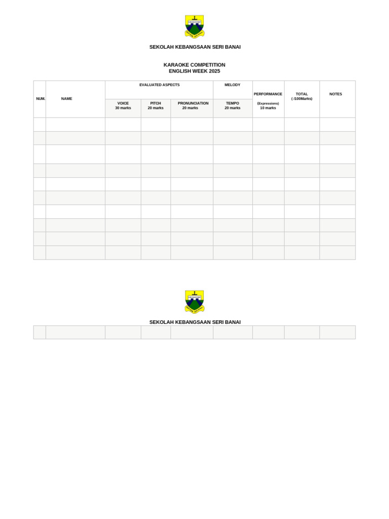 Karaoke Scoring Sheet | PDF