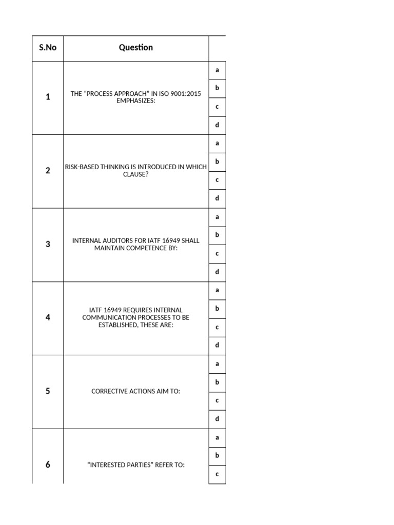 IATF 16949 Quiz Questions | PDF | Audit | Internal Audit