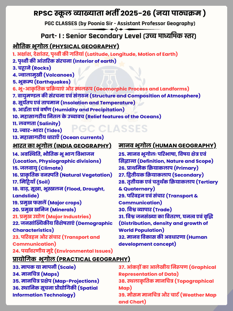 New Syllabus RPSC 1st Grade Geography 2025 | PDF