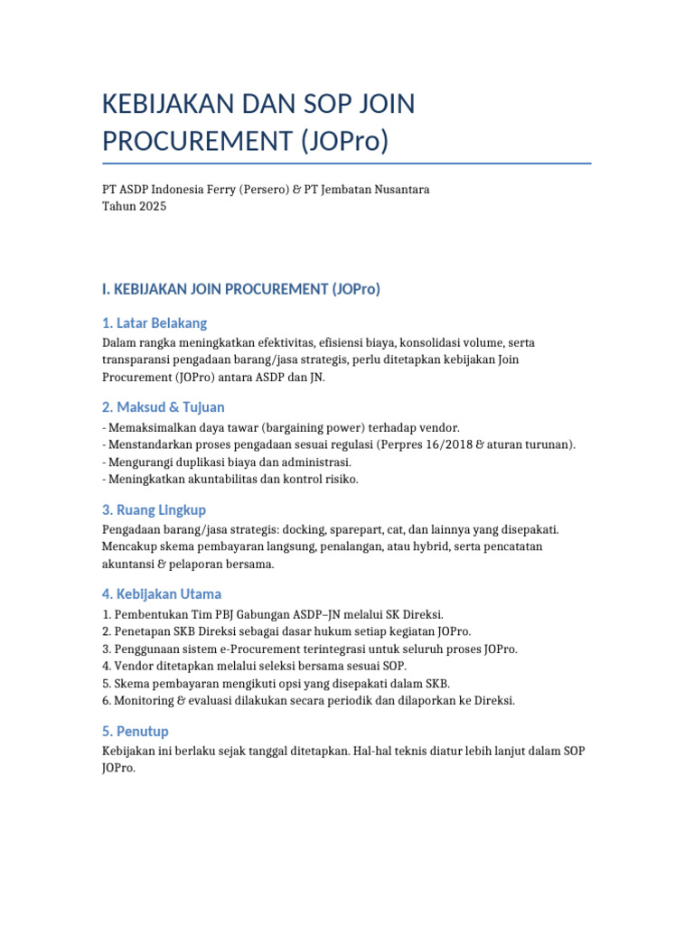 Kebijakan Dan SOP JOPro | PDF