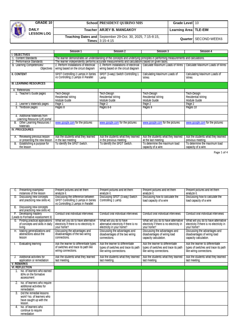 Week-6 Dll-Eim10 - 2nd Quarter | PDF | Switch | Learning