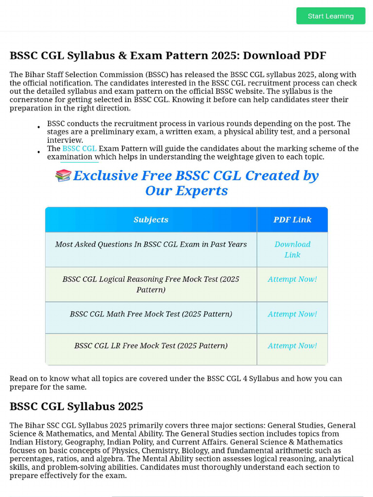 BSSC CGL Syllabus & Exam Pattern 2025 - Download PDF | PDF