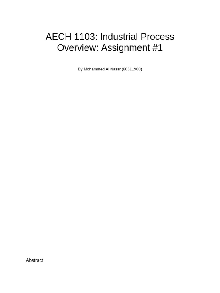 AECH 1103 - Industrial Process Overview - Assignment #1 | PDF ...