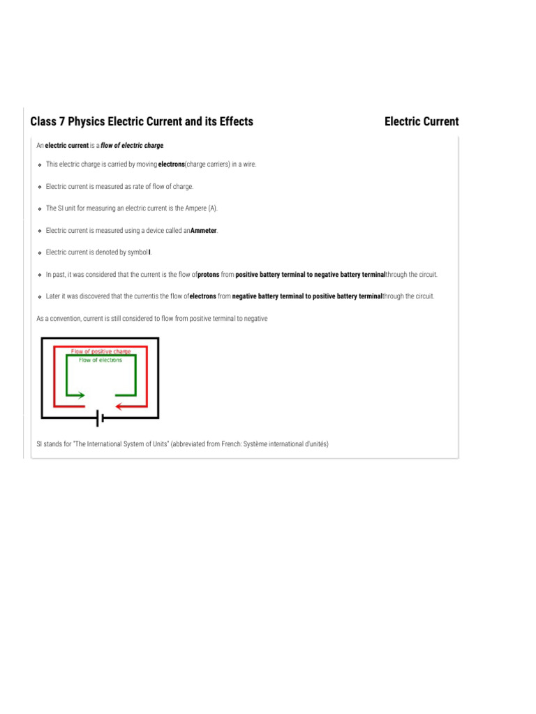 Electric Current and Its Effect Class 8 | PDF | Electric Current | Fuse ...