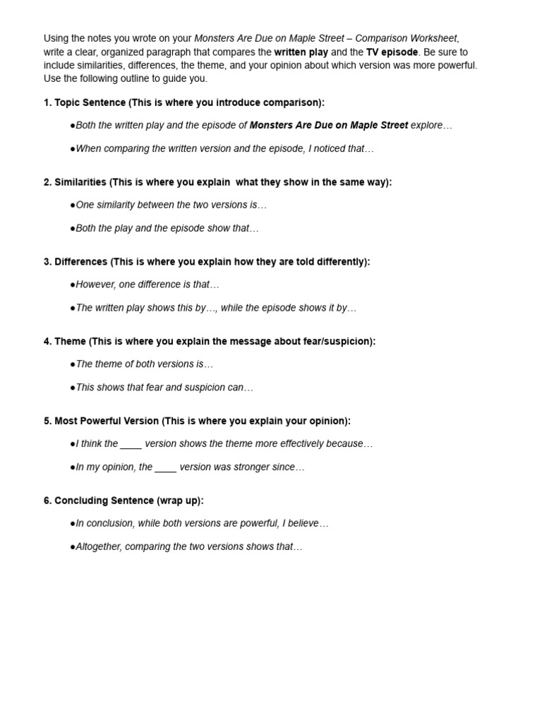 Monsters Are Due On Maple Street Text vs. Episode Paragraph | PDF