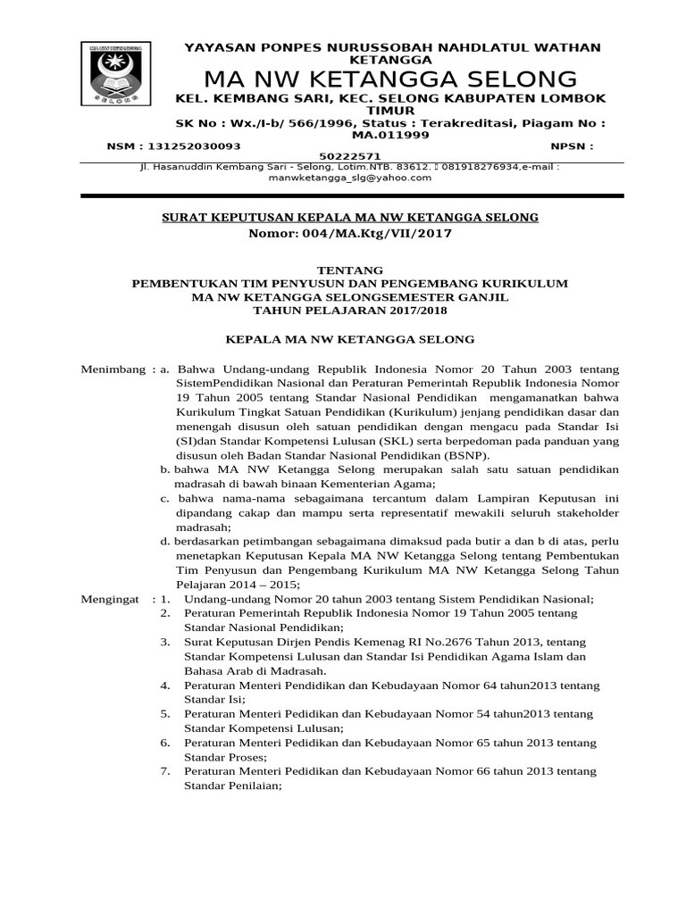 Tim Pengembang Kur. MA | PDF