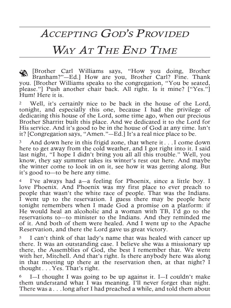 63-0115 Accepting Gods Provided Way at The End Time VGR | PDF ...