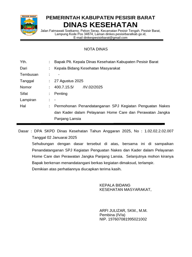Contoh Nota Dinas Ke Pak Kadis | PDF