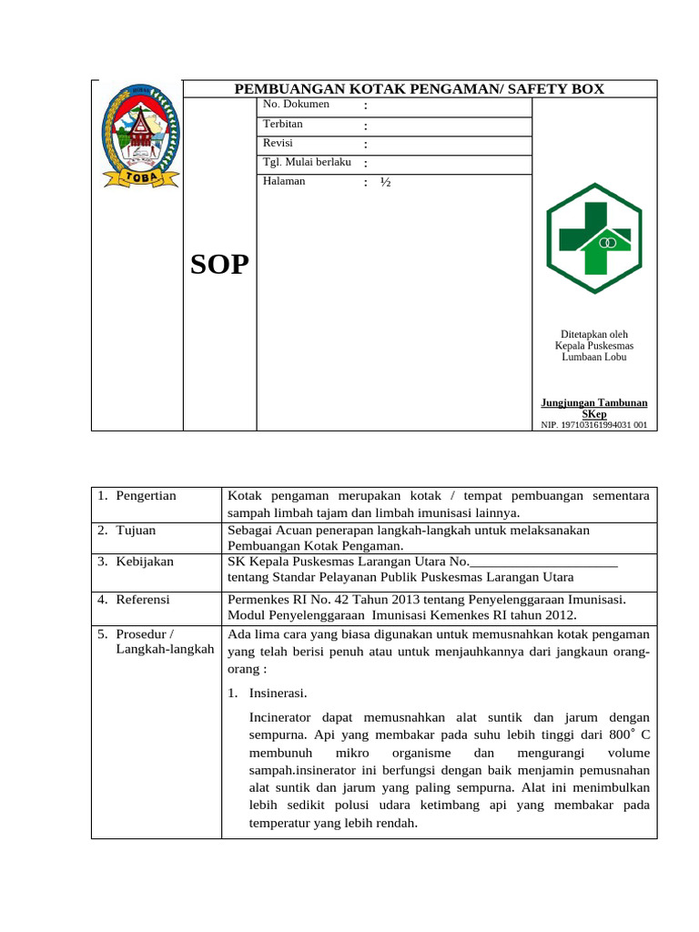 Prosedur Pembuangan Safety Box Medis | PDF