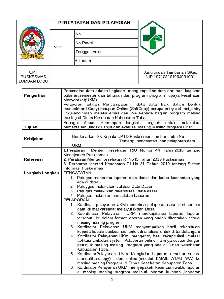 Sop Pencatatan | PDF
