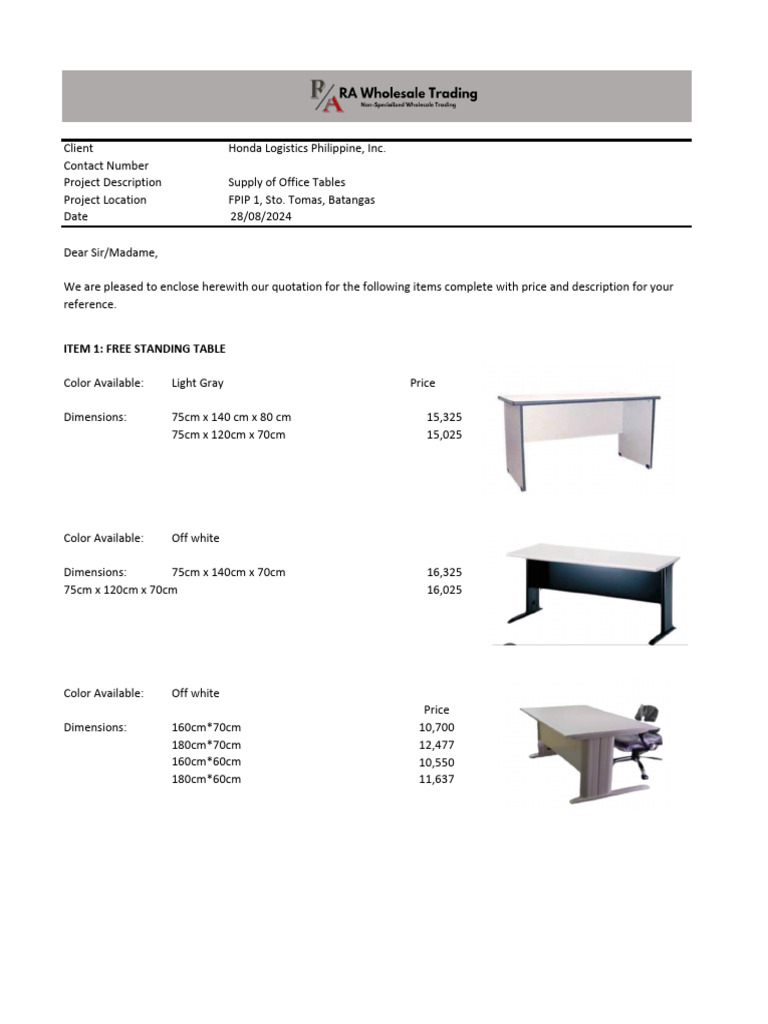 Office Tables - RA Trading Rev.1 | PDF