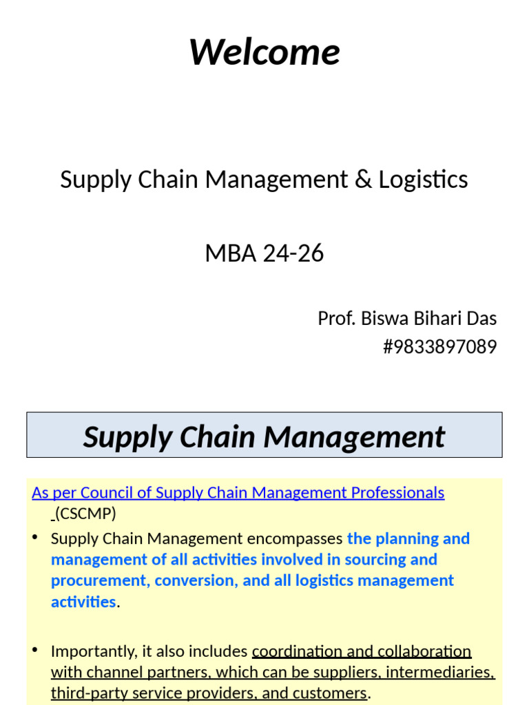 Sem3 MBA - SCML - Upto CT 1 (Jul-Sep25) | PDF | Supply Chain Management ...