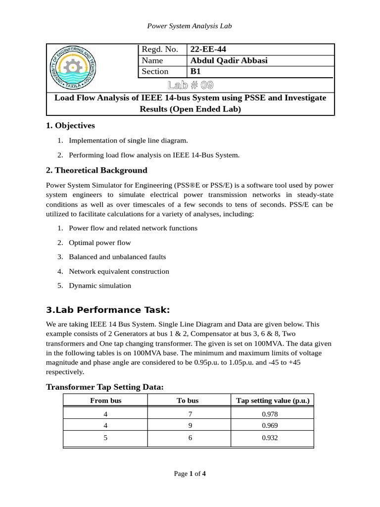Sample Lab Report PSA Lab 9 | PDF | Transformer | Electrical Engineering