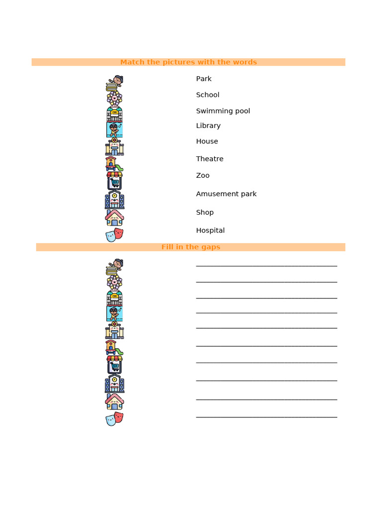 Match The Pictures With The Words | PDF | Parque de atracciones ...