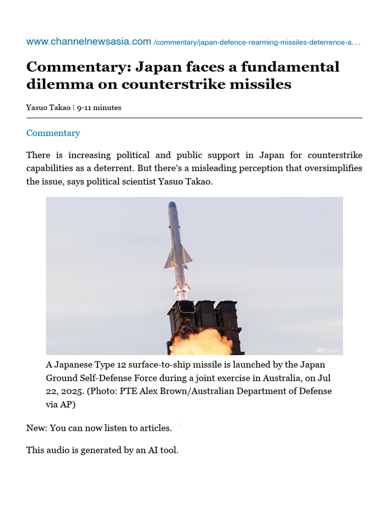 Commentary - Japan Faces A Fundamental Dilemma On Counterstrike ...