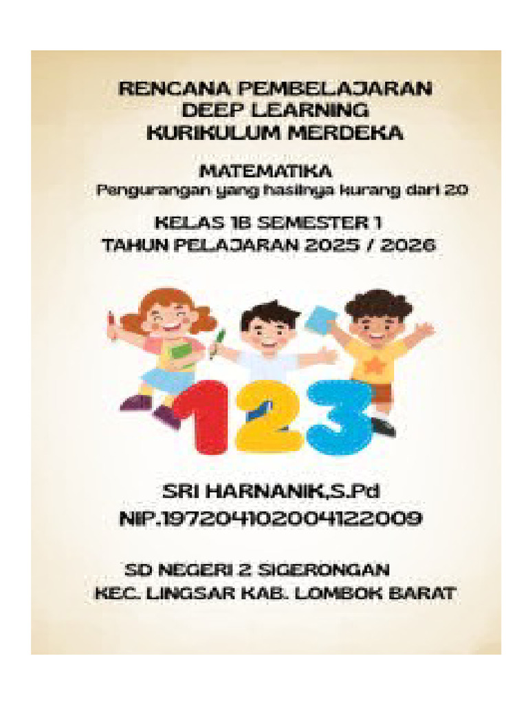Rencana Pembelajaran Deep Learning MTK Kls 1. | PDF
