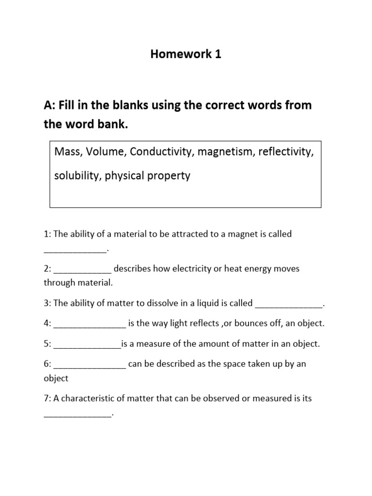 Homework 1: Mass, Volume, Conductivity, Magnetism, Reflectivity ...
