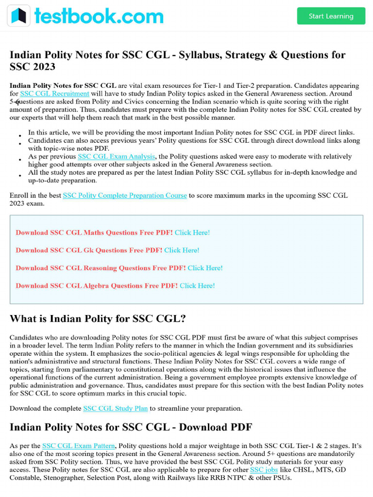 Indian Polity Notes For SSC CGL - Syllabus, Strategy & Questions For ...