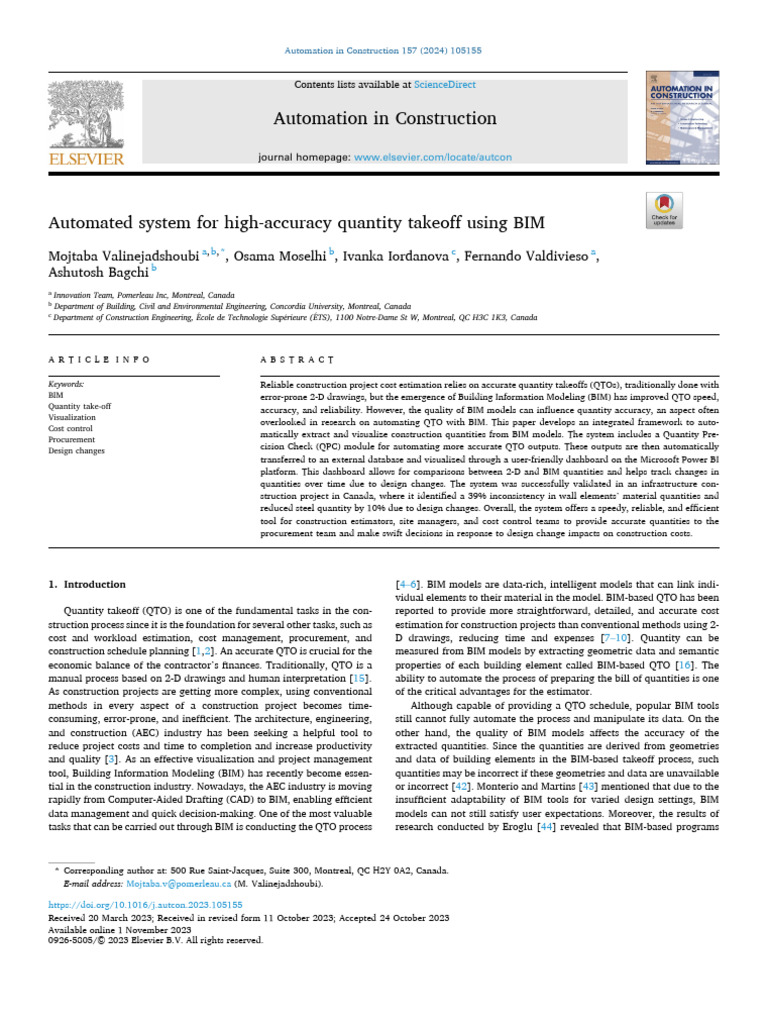 1 - Automated System For High-Accuracy Quantity Takeoff Using BIM | PDF ...