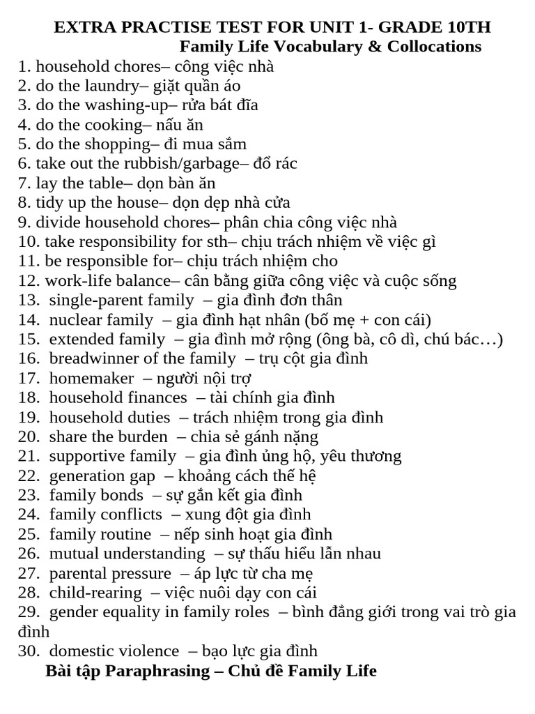 Extra Practise Test For Unit 1.docx - Grade 1oth | PDF | Family ...