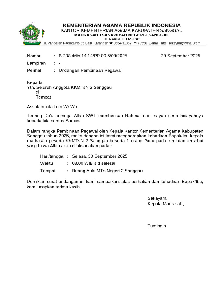 Surat Undangan Pembinaan Pegawai 2025 | PDF