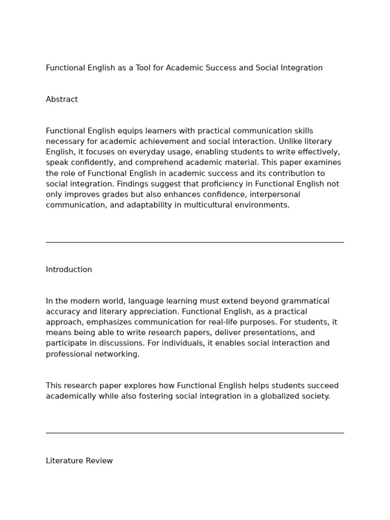 Functional English As A Tool For Academic Success and Social ...