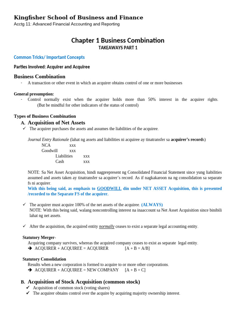 Business Combinations: Key Concepts & Types | PDF | Mergers And ...