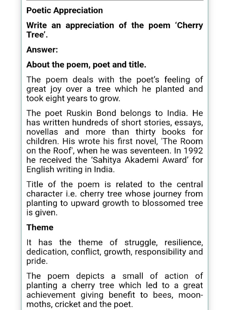 The Cherry Tree Poem - Appreciation | PDF