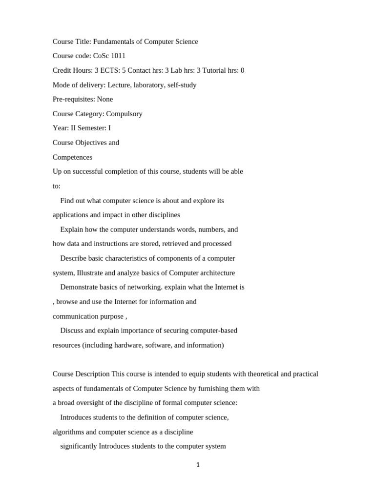 Fundamentals of Computer Science Course | PDF | Computer Data Storage ...