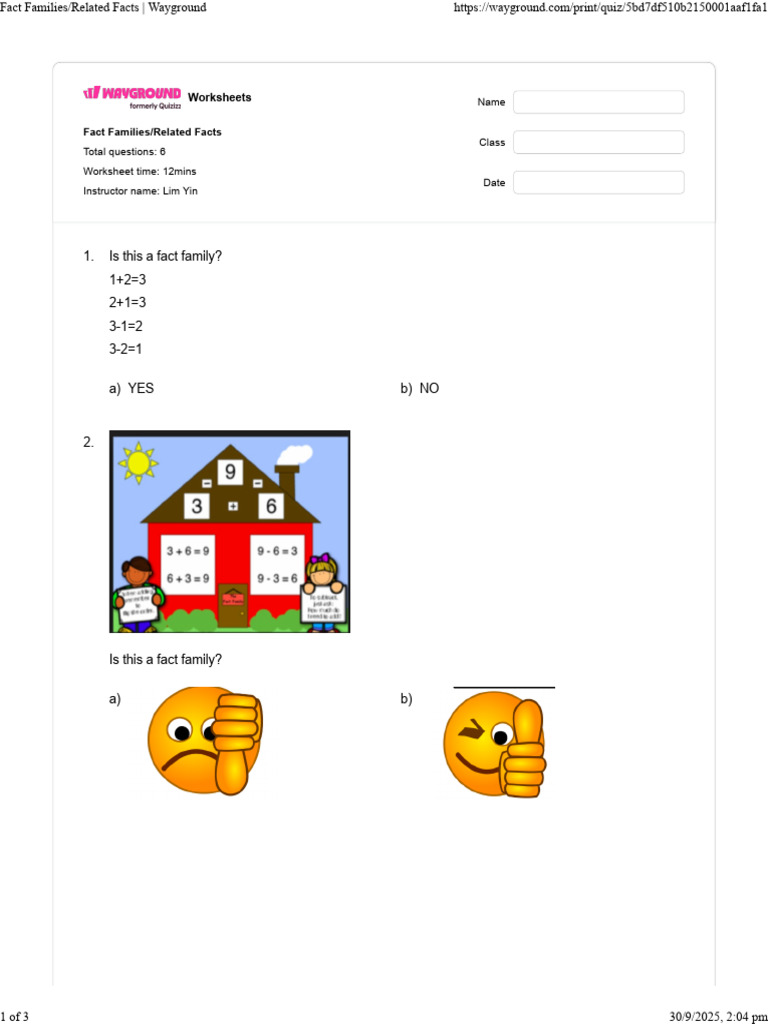 Fact Families - Related Facts - Wayground | PDF