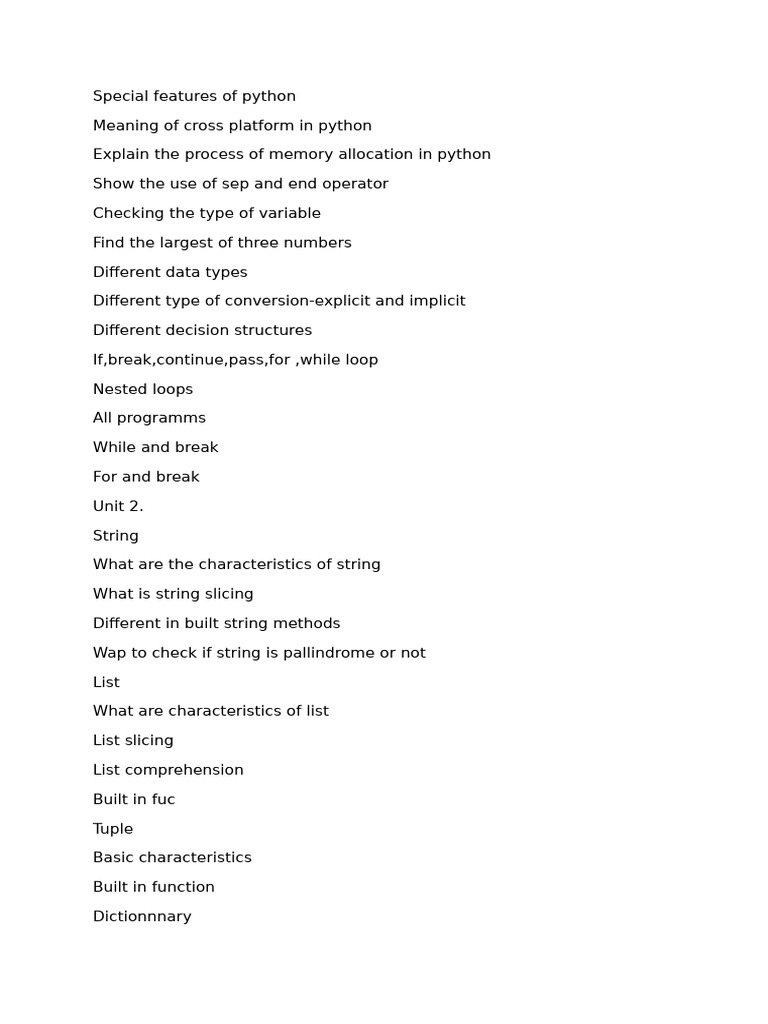 Question Bank Python (Unit 1 and 2) | PDF