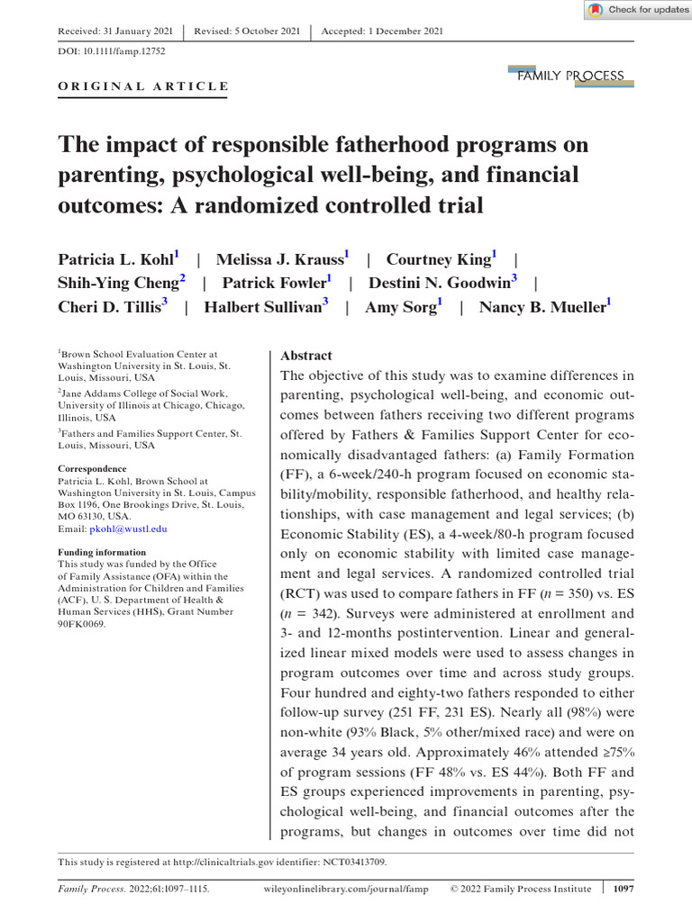 Family Process - 2022 - Kohl - The Impact of Responsible Fatherhood ...