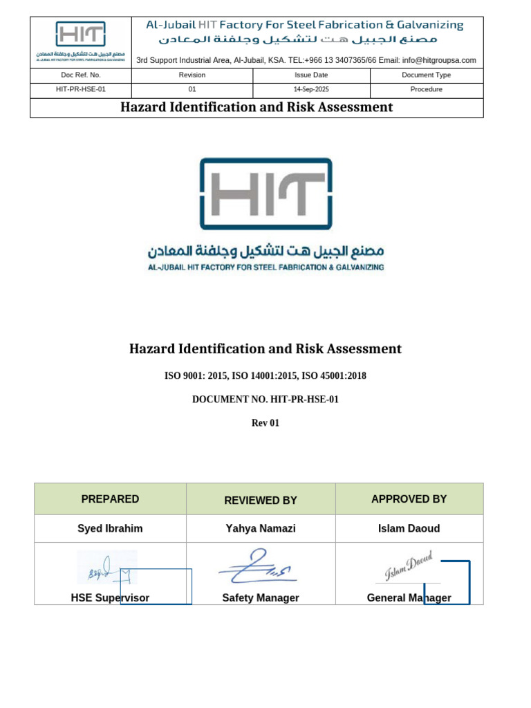 HIT-PR-HSE-01, Hazard Identification and Risk Assessment | PDF | Risk ...