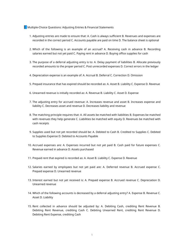 Adjusting Entries & Financial Statements Quiz | PDF | Debits And ...