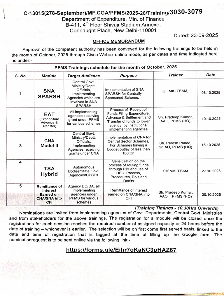 Training Schedule For The Month of October 2025 | PDF