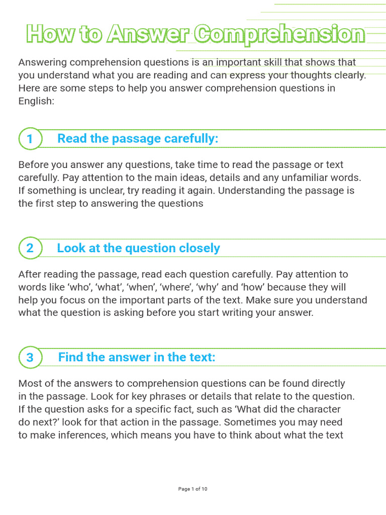Steps to Answer Comprehension Questions | PDF | Reading Comprehension ...