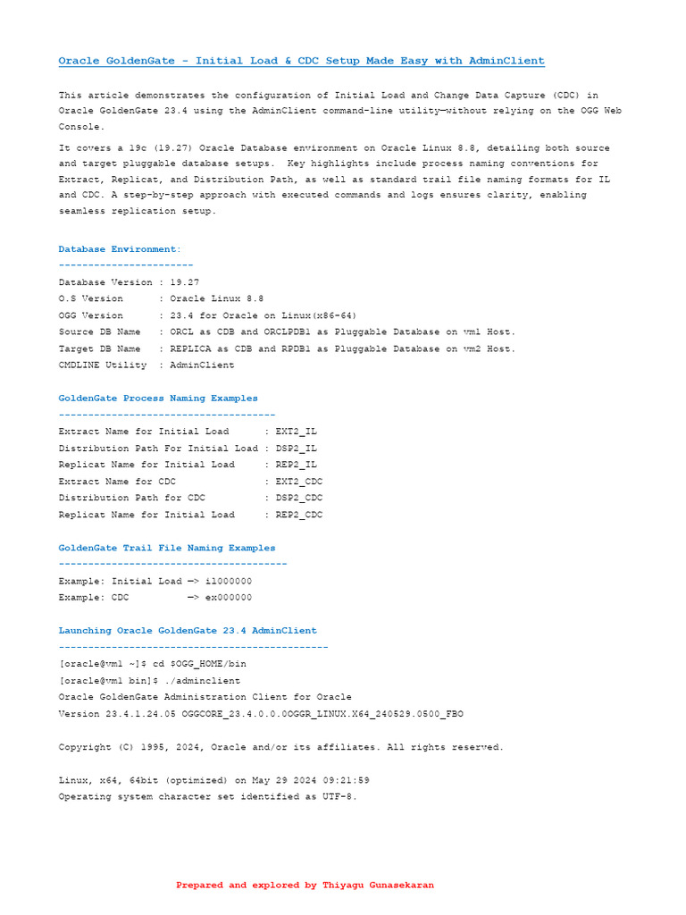 GoldenGate 23.4: Initial Load & CDC Setup | PDF | Replication ...