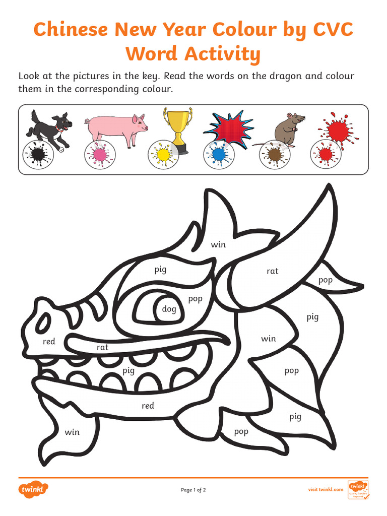 Chinese New Year CVC Coloring Activity | PDF