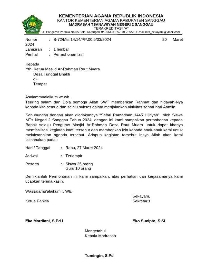 Surat Pemberitahuan Safari Ramadhan 1445 H Tahun 2024 | PDF