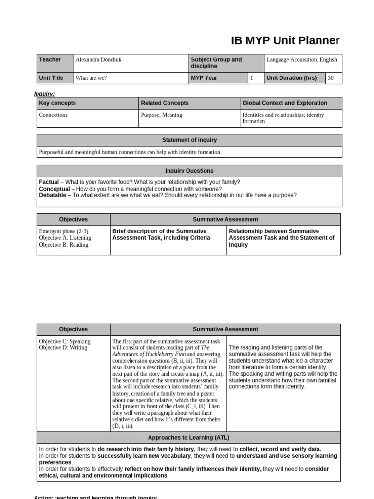 MYP 1 Unit 2 - What Are We | PDF | Vocabulary | Cognitive Science