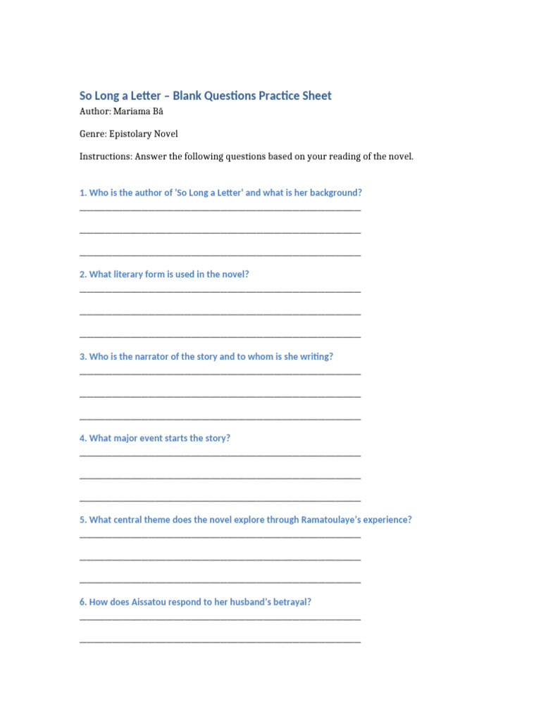 So Long A Letter Blank Practice Sheet | PDF | Chess Theory | Chess