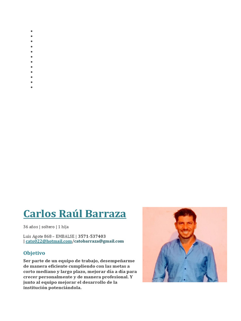 CV de Carlos Raúl Barraza: Educación y Experiencia | PDF