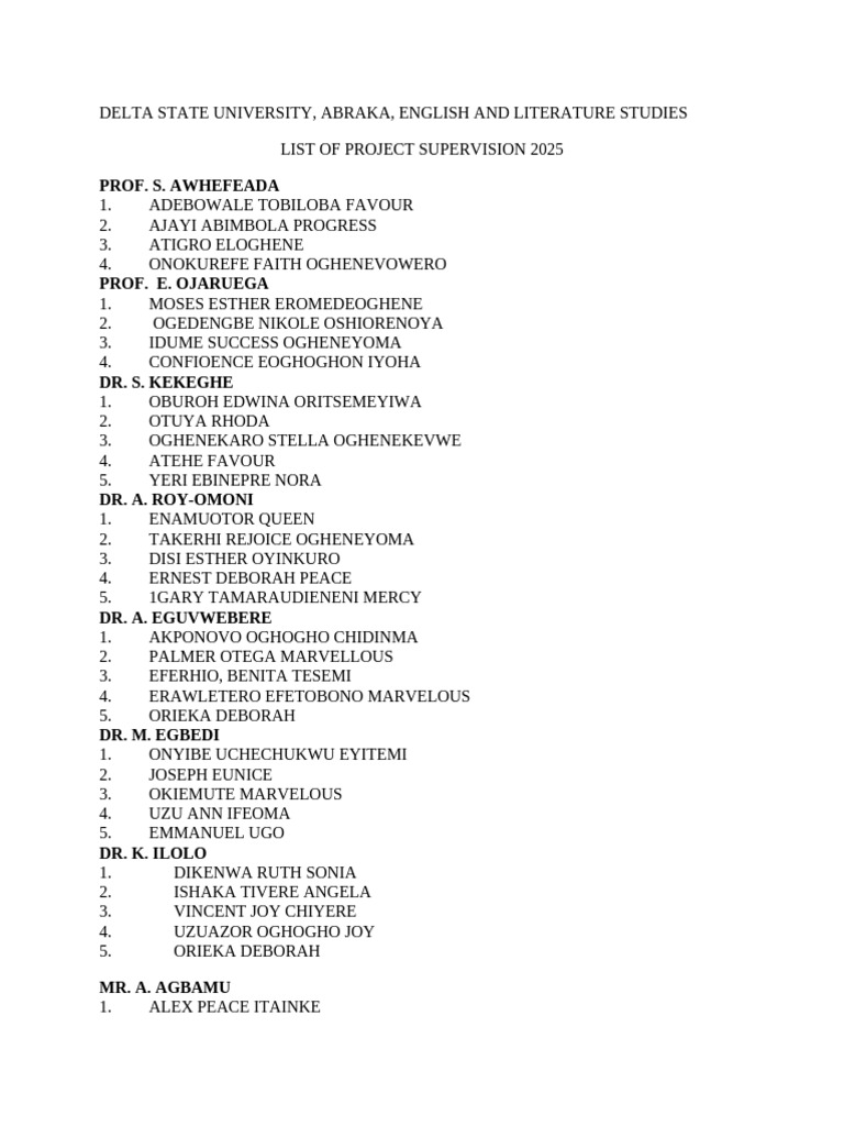 Delta State University 2025 Project Supervision | PDF