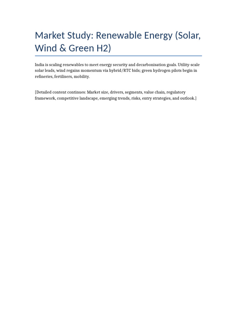 Industry 2 Renewable Energy Solar, Wind and Green H2 | PDF