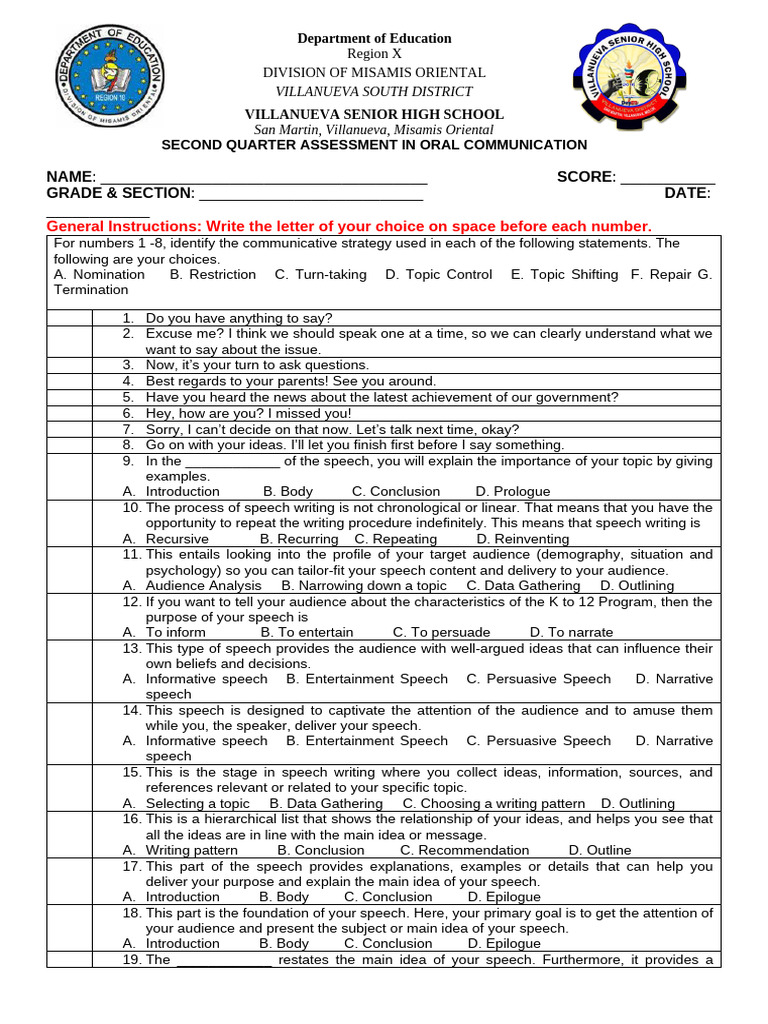 2nd Quarter Assessment 2022-23 | PDF | Rhetoric | Jihad