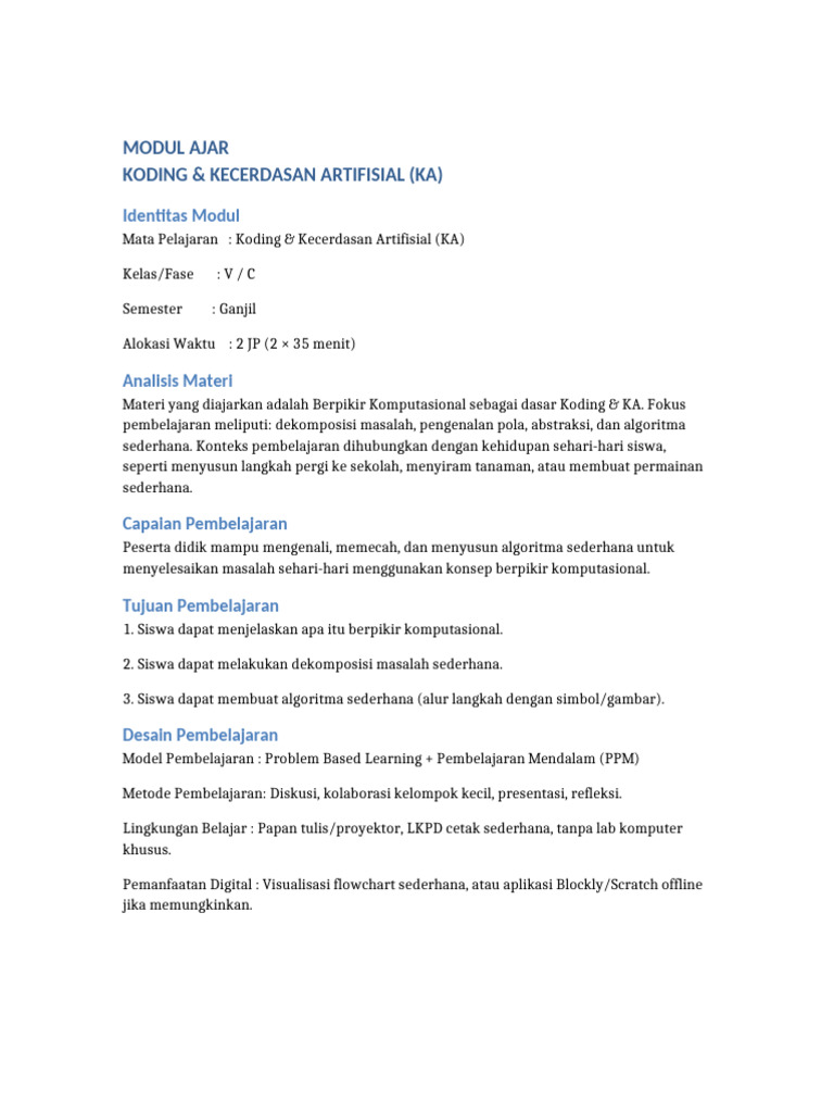 Modul Ajar Koding KA Kelas5 | PDF