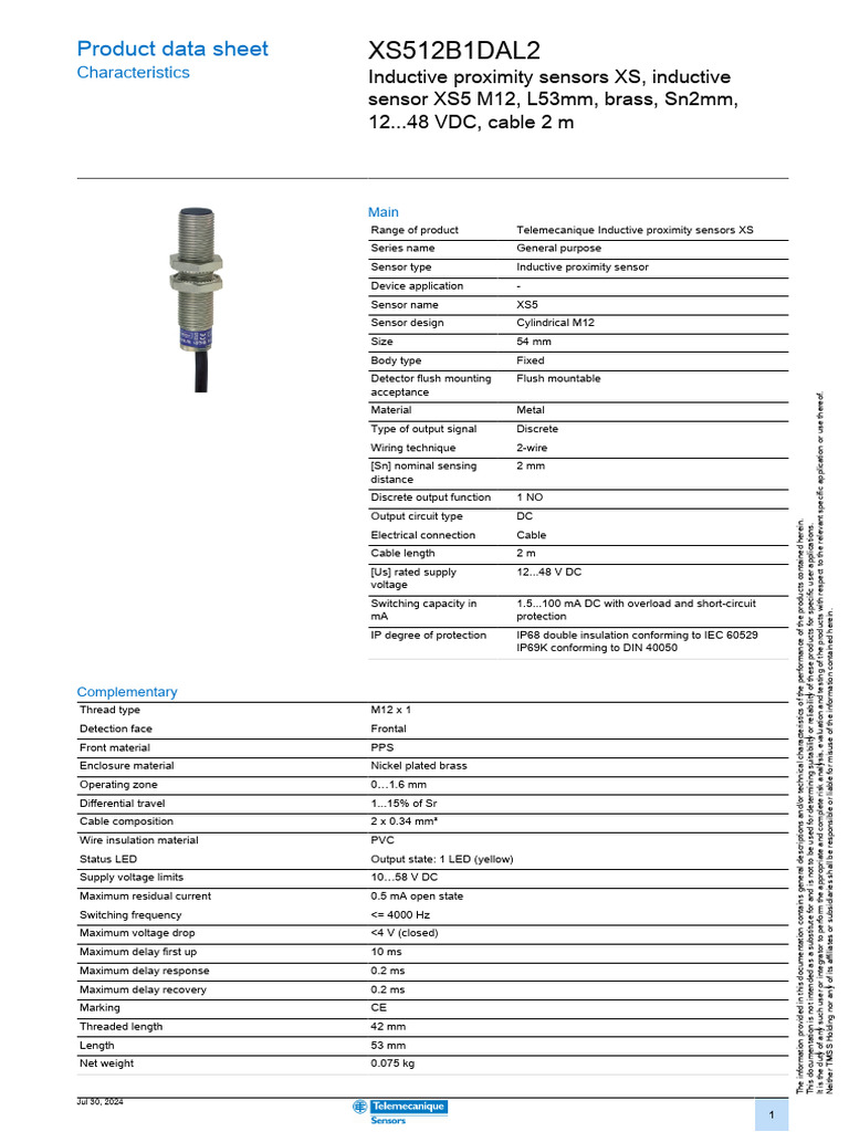 Proximity Sensor XS512B1DAL2 - EN | PDF | Direct Current | Sensor